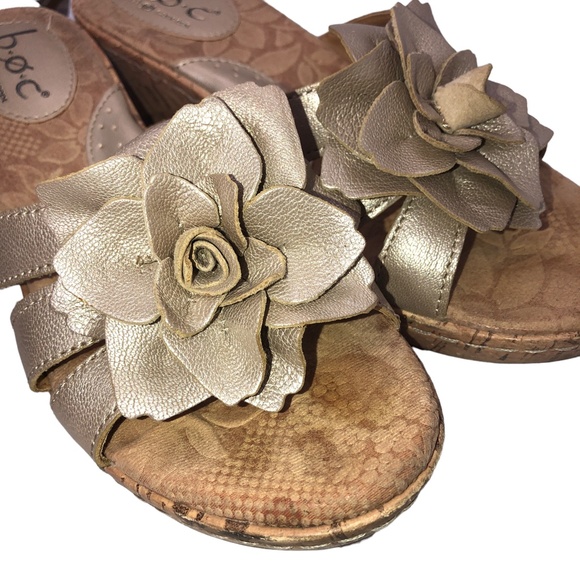 boc | Shoes | Boc Born Manona Champagne Leather Wedge Cork Heel Sandals ...